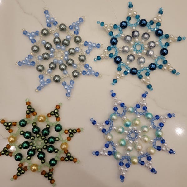 Beaded Snowflake Tutorial English, Holiday Tree Star Ornament Beading ...