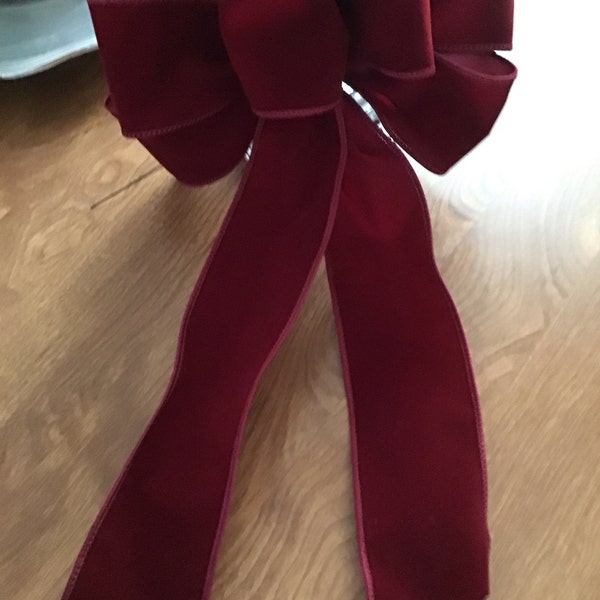Dark Burgundy Velvet Wired Bow - Handmade Bow - Outdoor Bow - Christmas ...