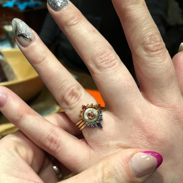 Sapphire Engagement Ring Set, Sunset Wedding Set, Orange & Blue ...