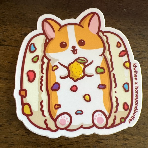 Corgi Macaron Sticker, Corgi Sticker, Dog Stickers, Cute Stickers, Food ...
