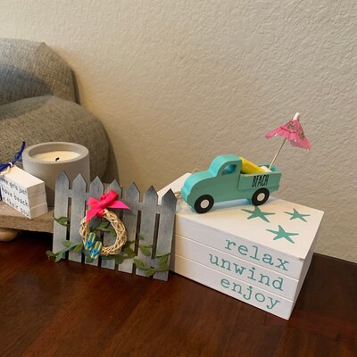 Beach Tiered Tray Decor, Summer, Mini Book Bundle, Book Stack, Wooden ...