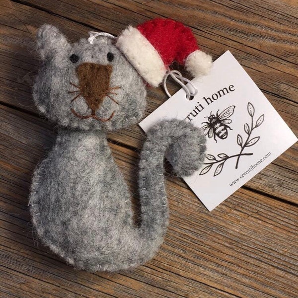 Felted Wool "christmas Cat Collette" Ornament-cat Ornament-christmas ...