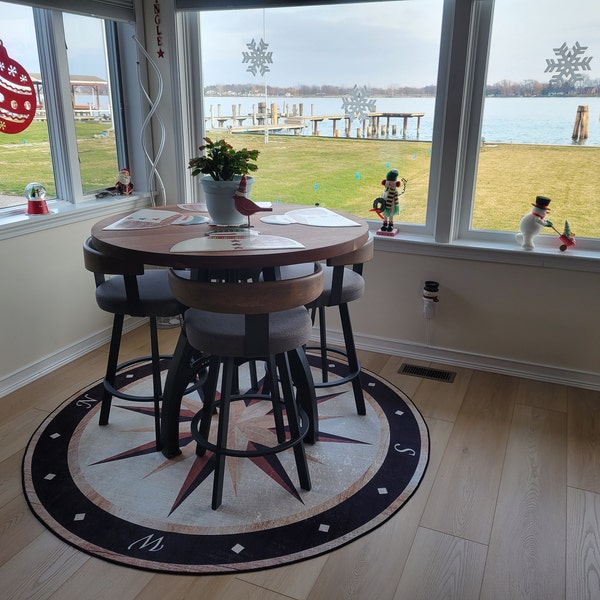 Compass Rose Rug, Compass Medallion Decor, Home Decor, 3D Compass Rug ...