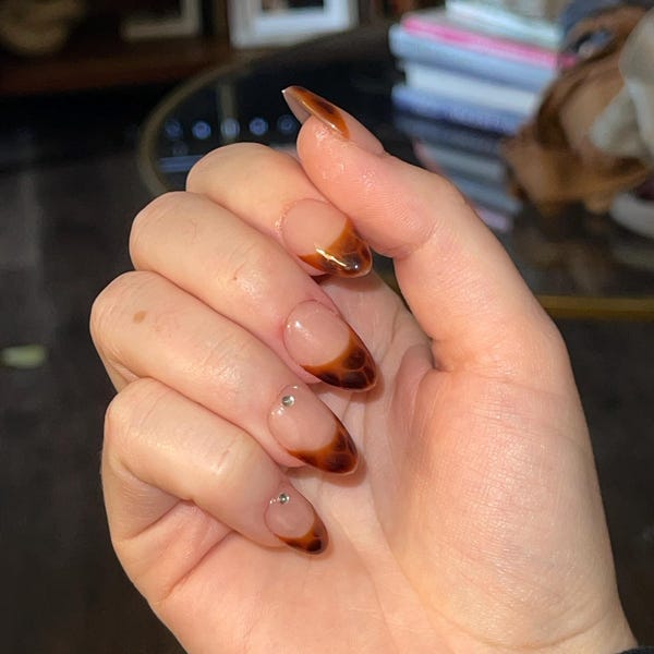 Tortoise Shell French Tip Press on Nails: Hand Painted Y2K Style - Etsy