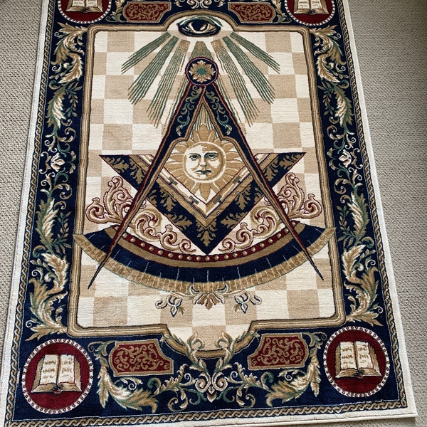 Past Master Masonic Woven Area Rug, Freemason Ring, Square and Compass ...