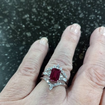 Emerald Cut Ruby Ring Set/ruby Engagement Ring Set for Women/sterling ...