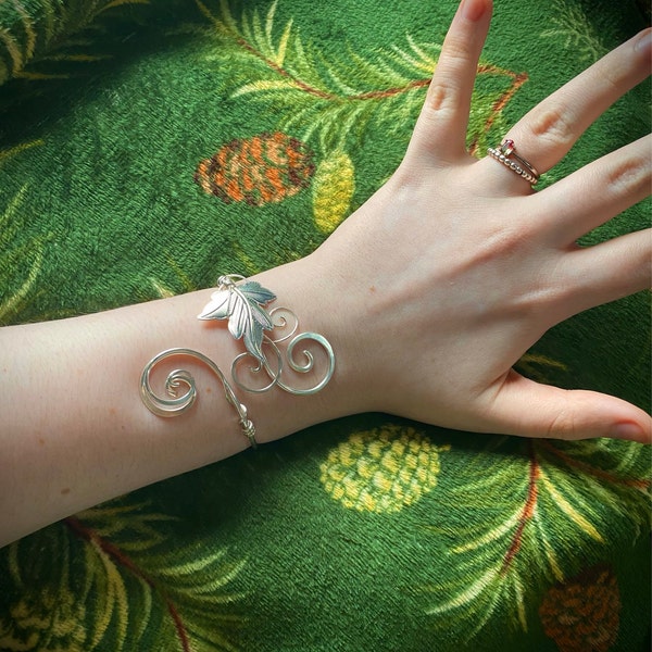 Silver Ivy Leaf Bracelet, Handmade Forest Vine Cuff Bangle, Elven ...