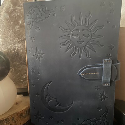 Sun and Moon Leather Journal With Embossed Stars Design Blank Paper - Etsy