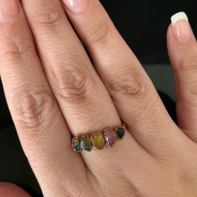 Rainbow Tourmaline Ring, Stackable Tourmaline Ring, Tourmaline Multi ...
