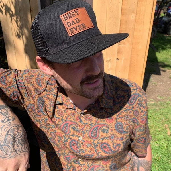 Best Dad Ever Snapback Hat | Father’s Day Cap | Faux Leather Patch Flat ...