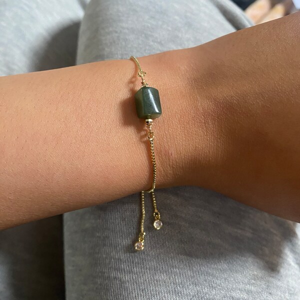 Natural Jade Gemstone 18k Gold Filled Single Gemstone Bracelet ...