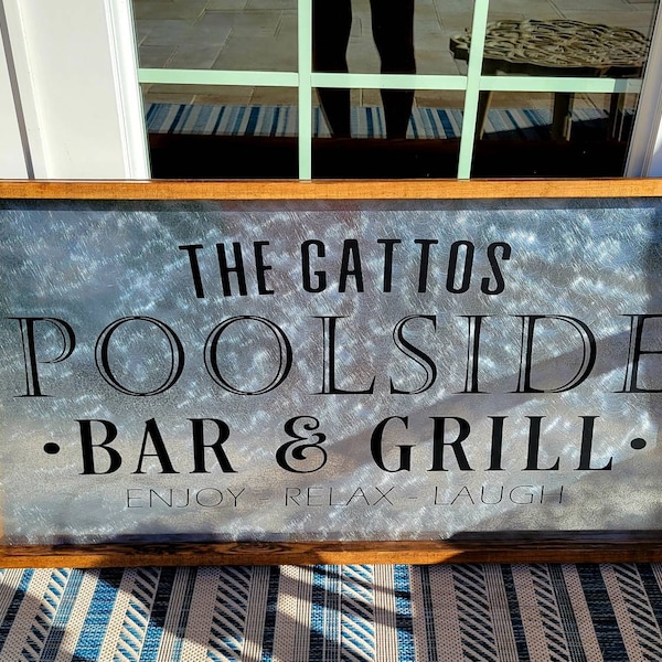 Personalized Poolside Bar & Grill Sign, Custom Patio Wall Decor ...