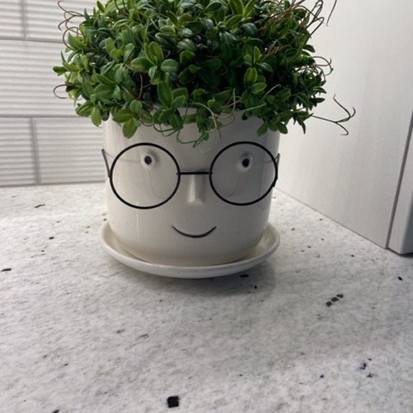 Head Ceramic Face Planter With Glasses | Planter With Drainage and ...