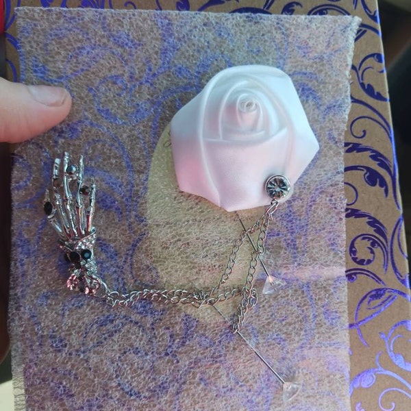 Rhinestone Skeleton Hand Silver Chain White Rose All Colors Boutonniere ...