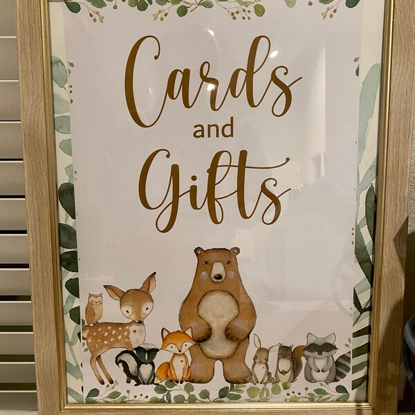 Cards and Gifts Sign Woodland Animals Greenery Woodland Baby Shower ...