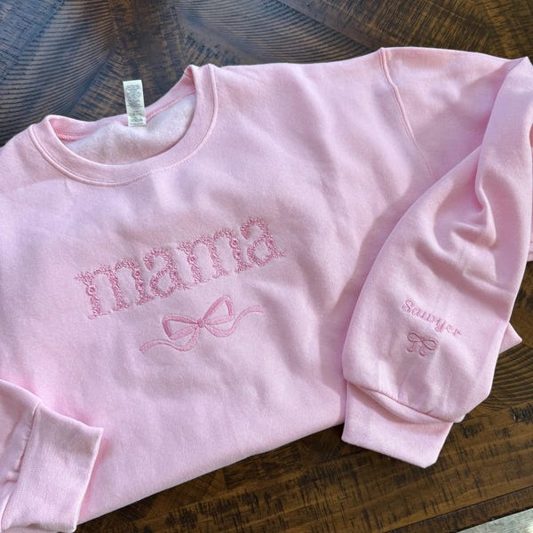 Embroidered Bow Sweatshirt for New Mom Gender Reveal Mama Shirt ...