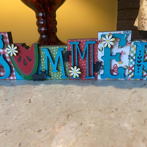 SUMMER Chunky Shelf Sitter Mantel Decor Standing Wood Sign Gift Summer ...