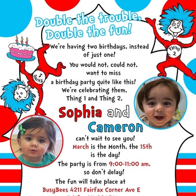 Thing 1 and Thing 2 Digital Birthday Invite - Etsy