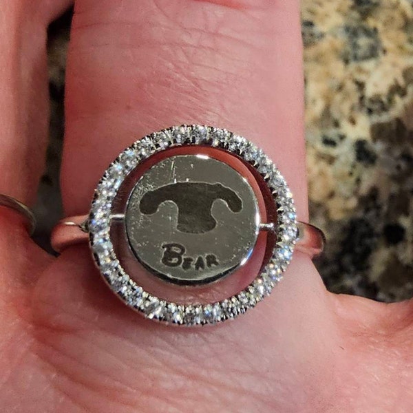 Custom Paw Print Ring, Pet Memorial Ring, Sterling Silver, Vintage ...