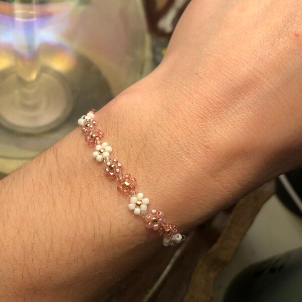 Beaded Flower Bracelet - Etsy