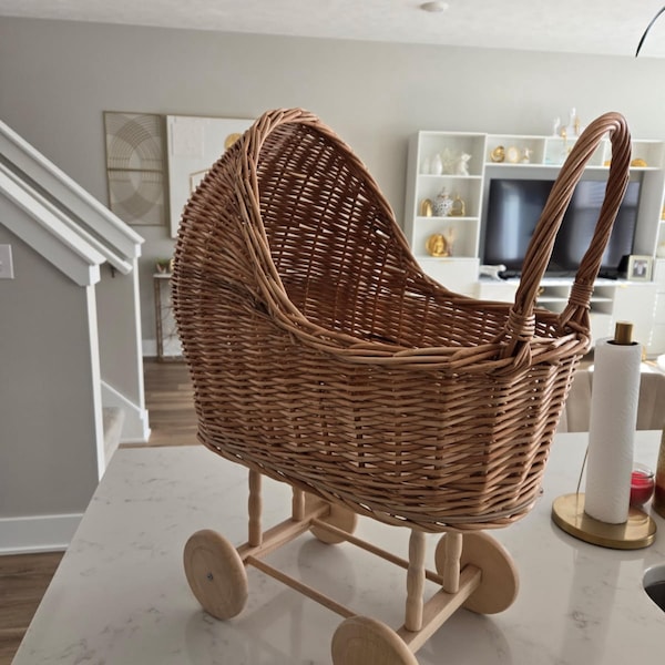Lined Wicker Doll Pram Natural Wicker Doll Stroller Doll Pram Gift for ...