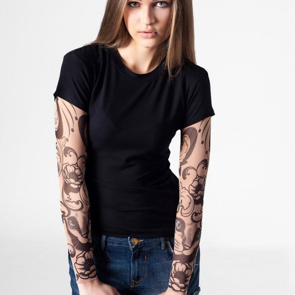 Tattoo T-shirt With MYSTIC CAT Tattoo Sleeves, Temporary Tattoo, Mesh ...