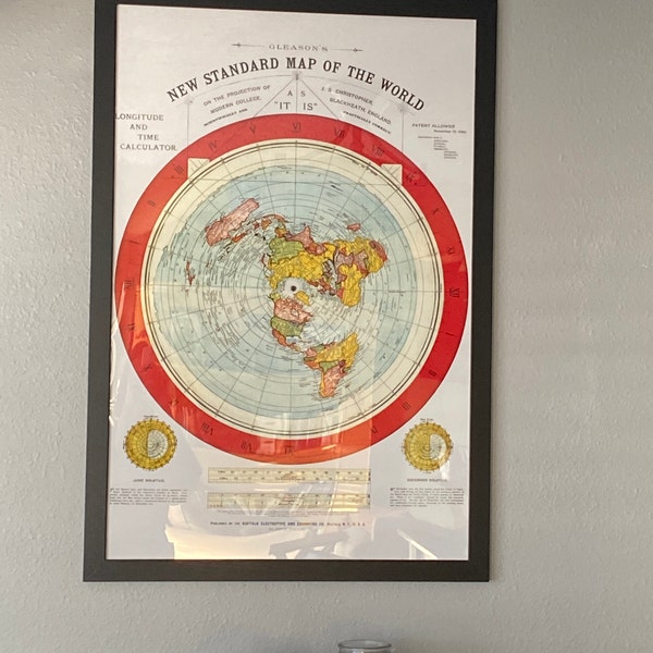 Flat Earth Map. 1892 Gleason's New Standard Map of the World Large 24 ...