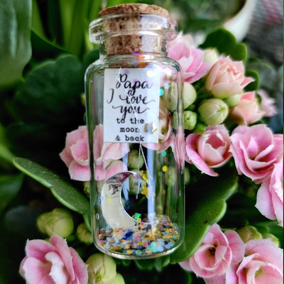 Fathers Day Gift Love You to the Moon & Back. Tiny Message in a Bottle ...