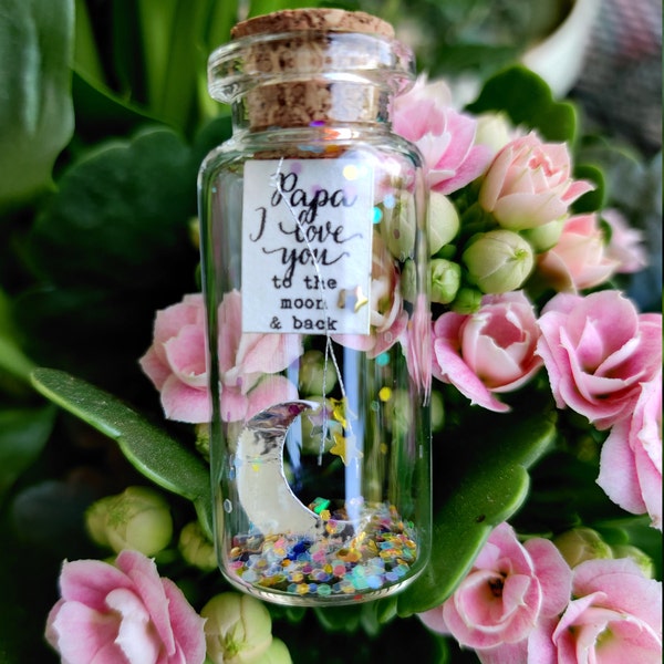 Fathers Day Gift Love You to the Moon & Back. Tiny Message in a Bottle ...