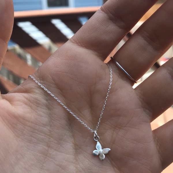 Tiny Sterling Butterfly Necklace, Sterling Silver, 3D Butterfly Pendant ...