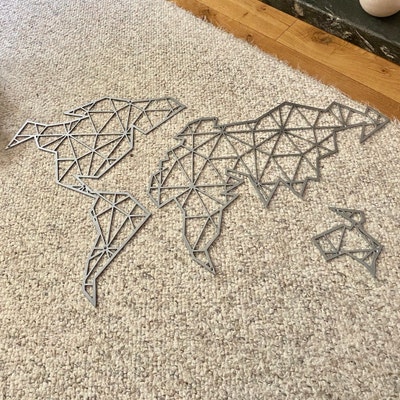 Metal World Map Metal Wall Art Metal Geometric World Map - Etsy