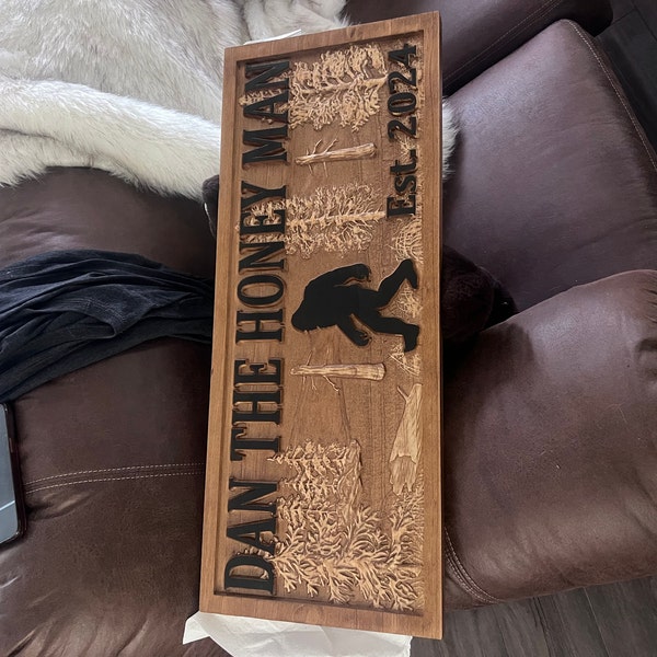 Personalized Sasquatch Wood Sign, Custom Carved Cabin Gift Man Cave ...