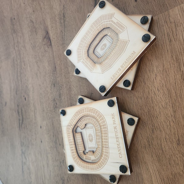 San Francisco 49ers Fan Gift set of 2, 3D Wood Coaster, Engraved ...