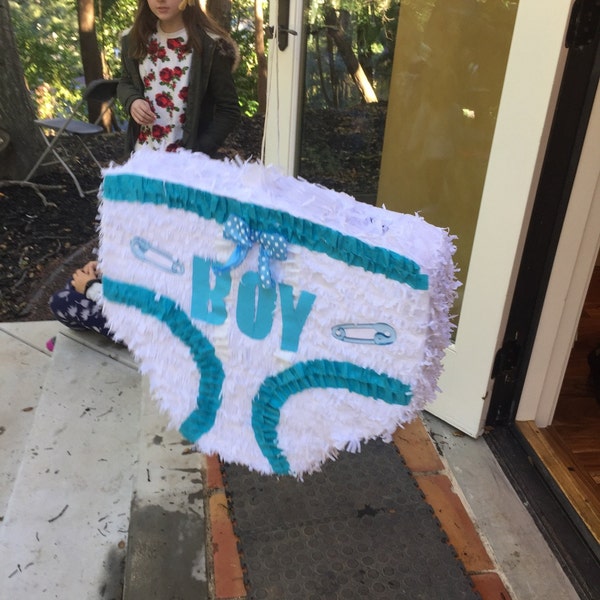 Baby Boy Diaper Pinata With Blue Bow and Polka Dots, Ideal for Gender ...
