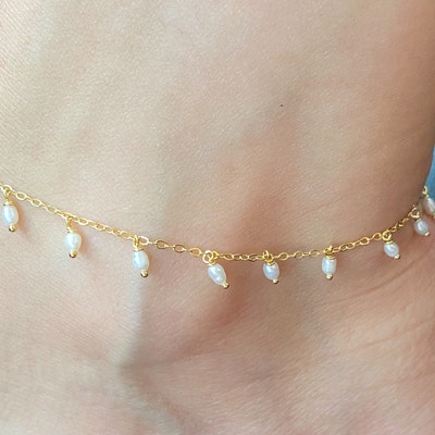 Gold Pearl Anklet Freshwater Pearl Ankle Bracelet Dainty Anklet Beach ...