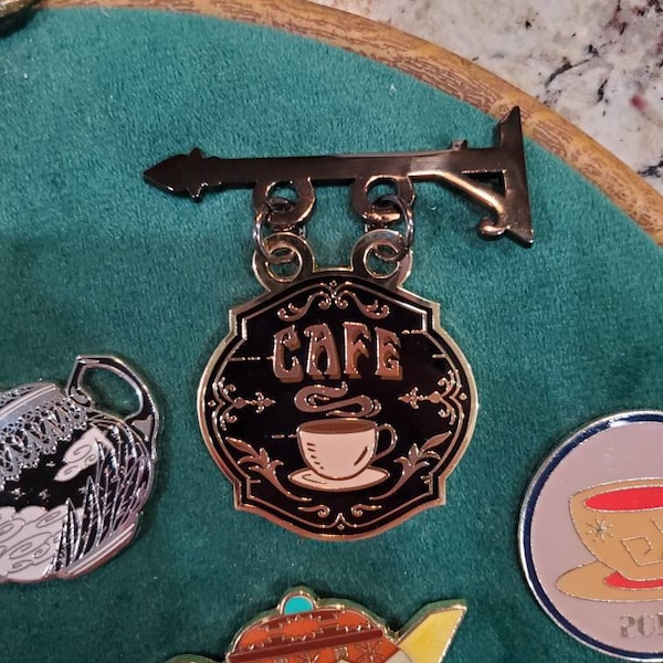 Cafe Shop Sign Enamel Pin, Hanging Shop Sign Pin, Parisian Cafe Pin ...
