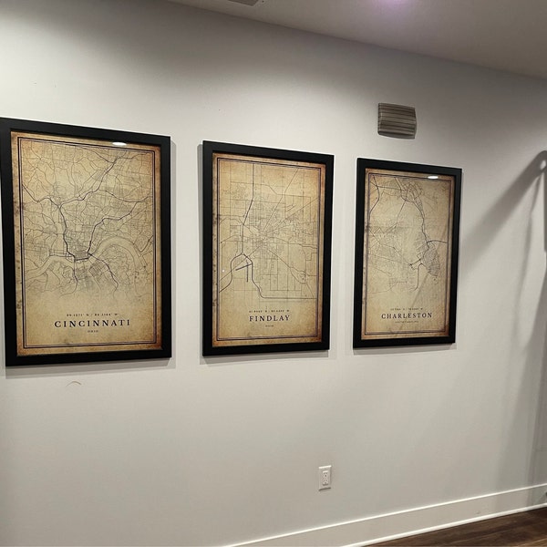 Set of 3 ANY CITY Vintage Map Posters | Personalized Antique Map Prints ...