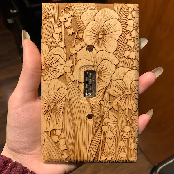 Wooden Flower Engraved Light Switch Cover - Lily of the Valley and ...