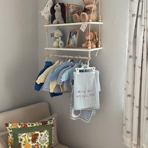 2 Tier Nursery Shelf With Clothes Rail, White Shelf With Rail, Double ...