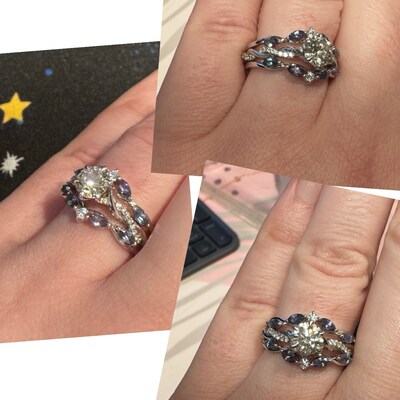 Pink Sapphire Leaf Ring Enhancer and Wraps Rose Gold Moissanite Double ...