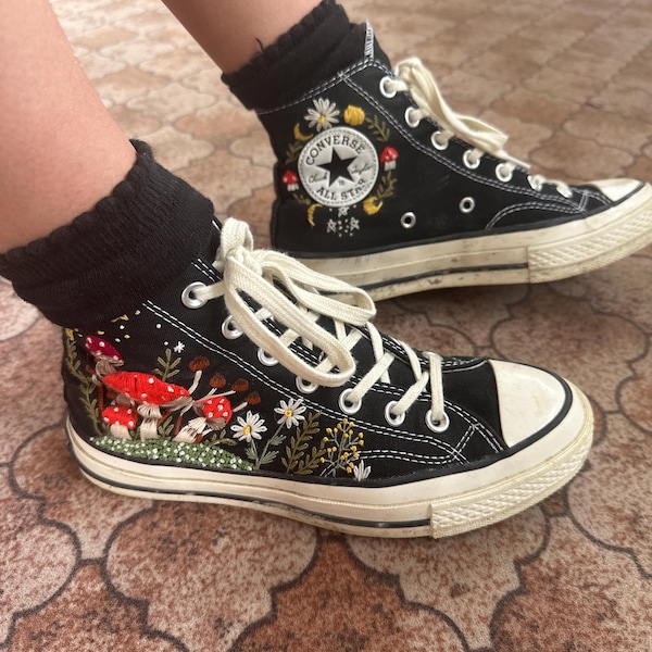 Embroidered Converse Mushroom and Frog, Converse High Tops Chuck Taylor ...