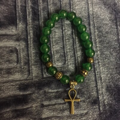 Ankh Cross Bracelet,jade 8mm Beads Bracelet,key of Nile,breath of Life ...