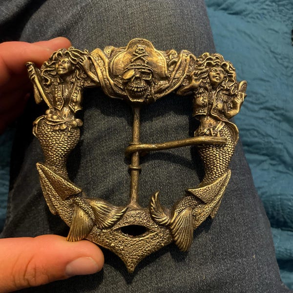 Pirate Skull & Mermaid Fountain Waist or Baldric Belt Buckle 4 the ...