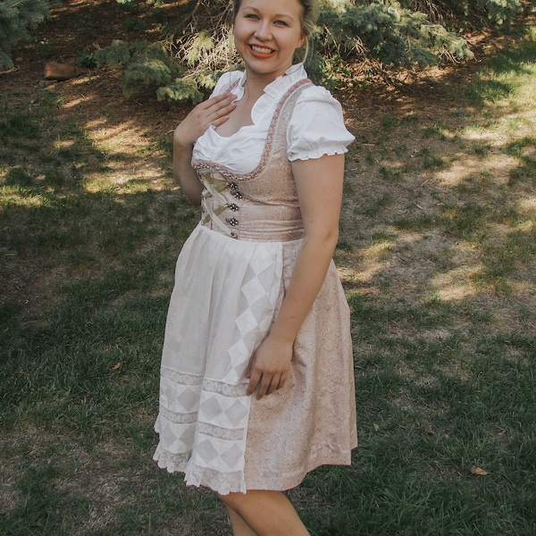 Vintage Austrian Folk Dress With Puffy Sleeves, Blue Striped Prairie ...