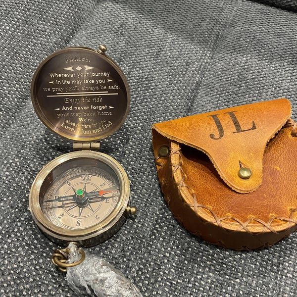 Engraved Working Brass Antique Compass for Men, Custom Handmade Pocket ...