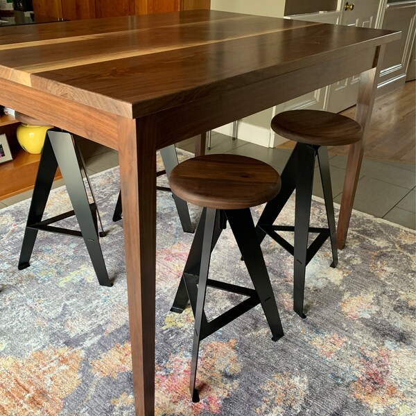 Bar Height, Windmill Stool, Metal Base, Solid Wood Seat, Swivel and ...