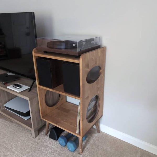 Handmade Record Player Stand With Vinyl Record Storage | Solid Wood Mid ...