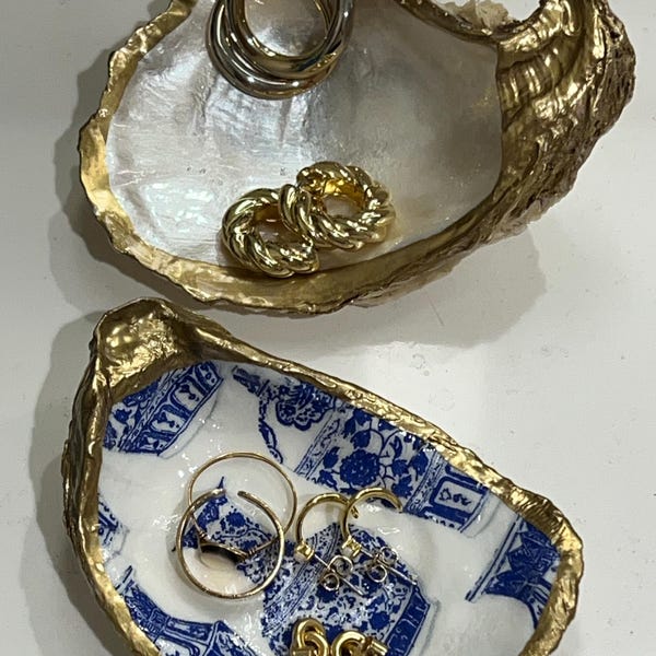 Silver Jewelry Oyster Shell Trinket Dish Holder | Decorative Decoupage ...