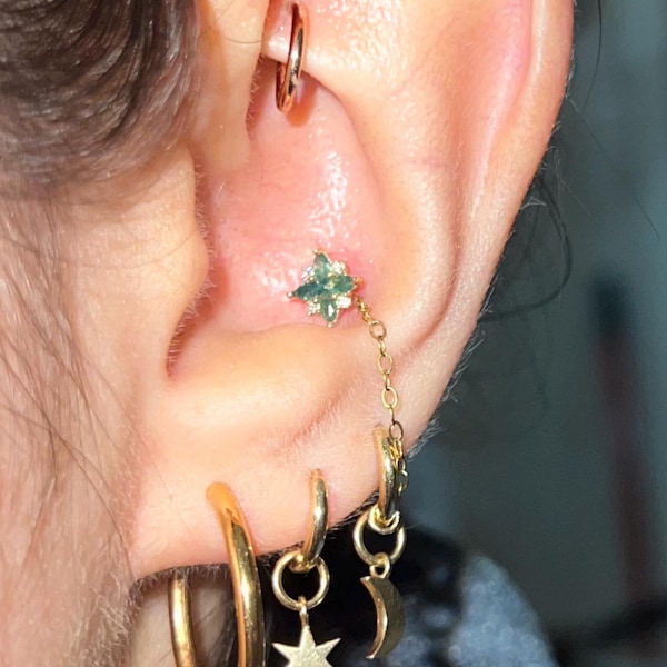 14K Solid Gold Triple Mixed Chain Attachment, 14K Gold Chain Piercing ...