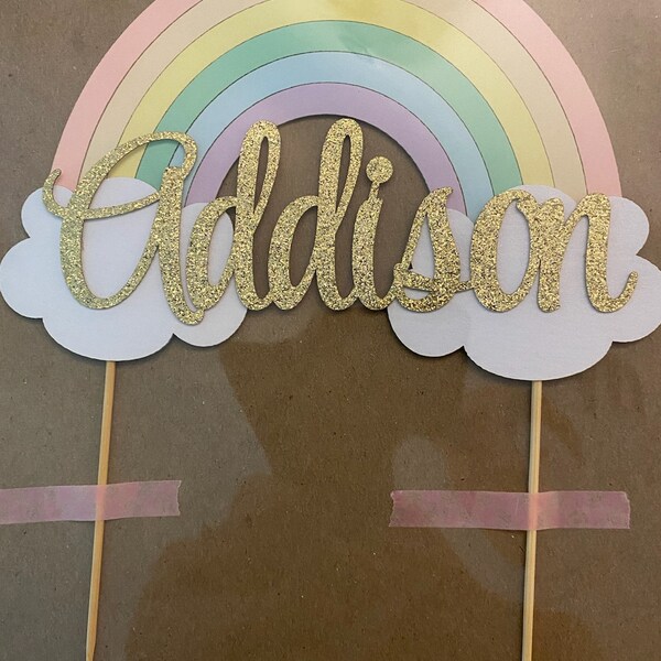 Rainbow Cake Topper in Pastel Colors - Personalized - Birthday Cake ...